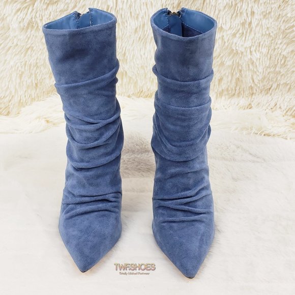 So Me | Shoes | Scrunch Slouch Blue High Heel Ankle Boots | Poshmark